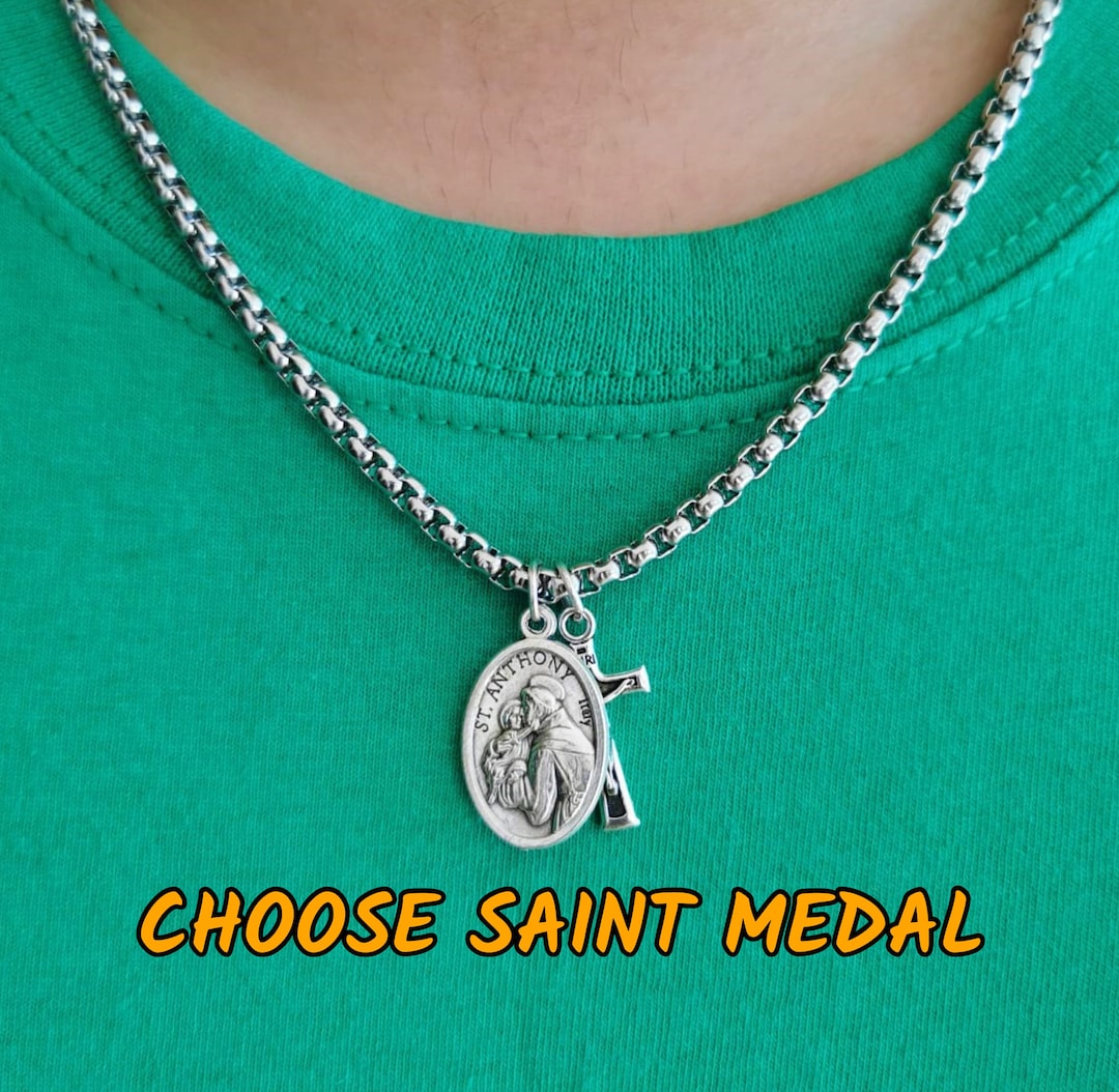 St Anthony Medal Necklace, Necklace With Cross and Charms, Catholic ...