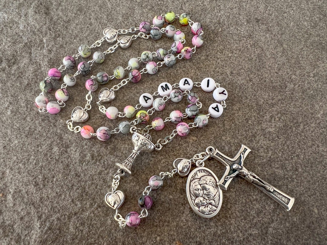 Personalized Catholic Rosary With Name + SAINT MEDAL Virgin Mary Beads ...