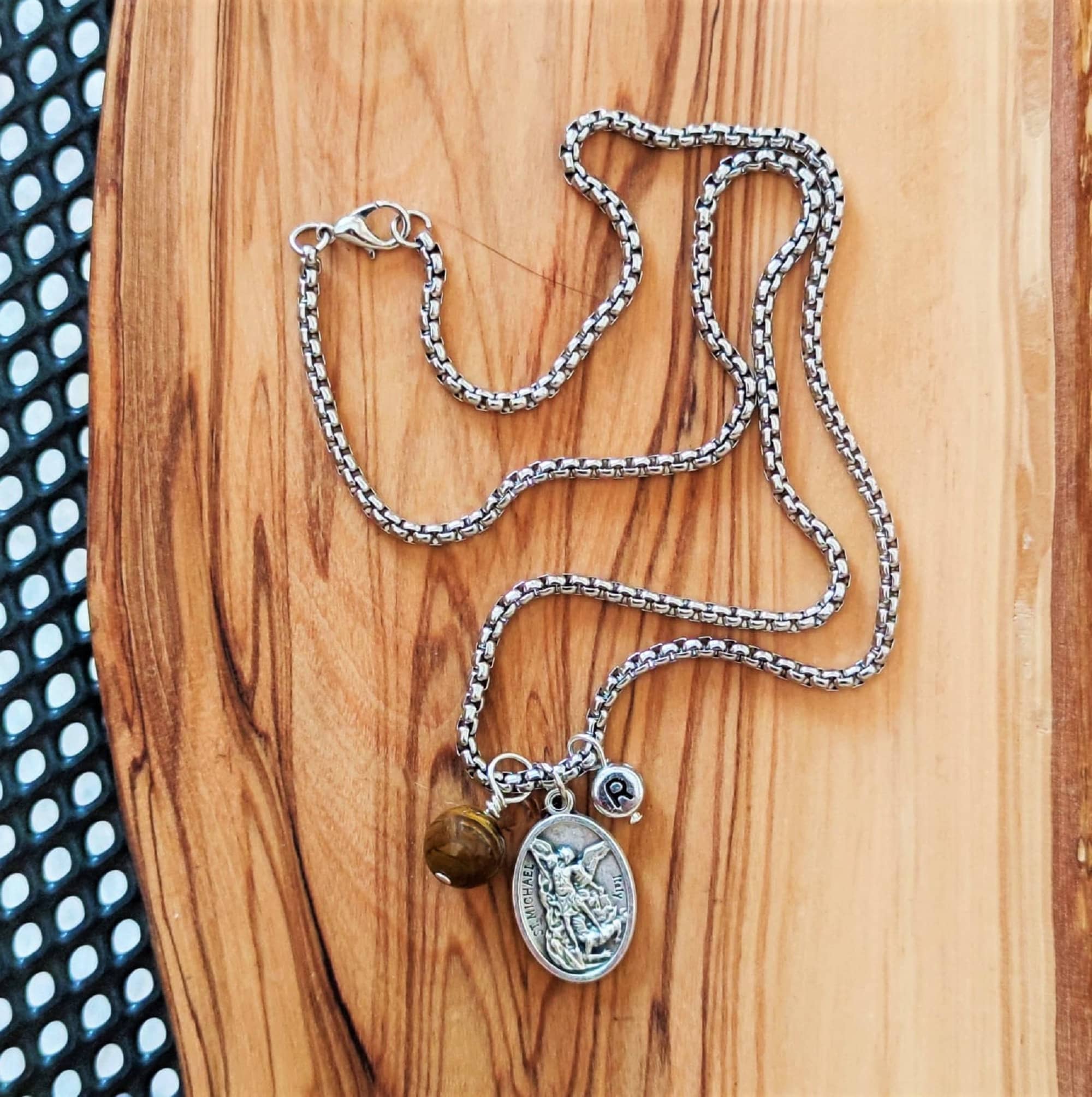 Catholic Saint Necklace Personalized Initial Charm - Etsy