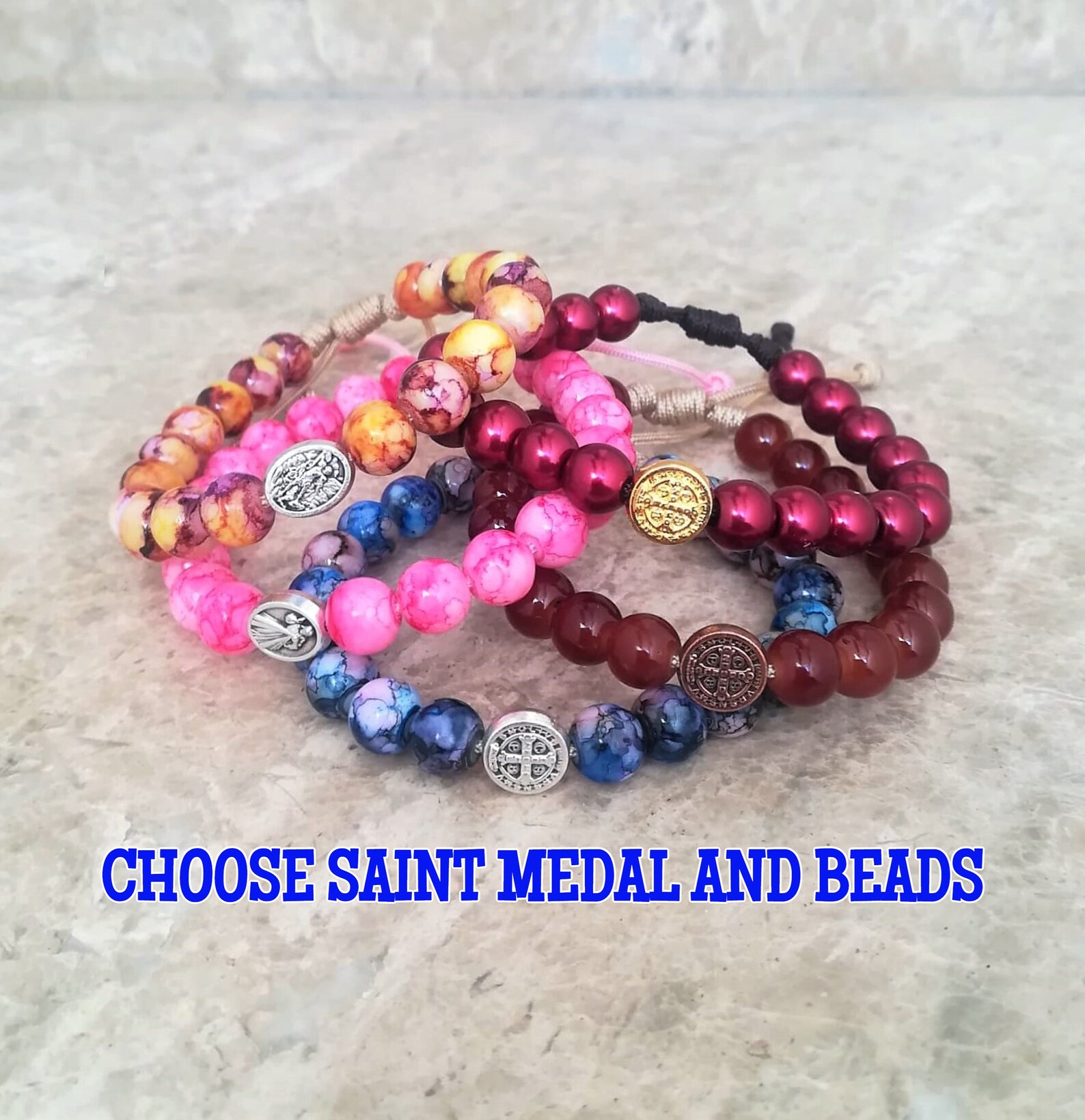 Color Bead Catholic Bracelet Patron Saint Medal Men Women Kids | Etsy