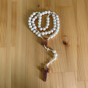 White Catholic Rosary Wooden Cross Medal INRI IHS Pendant Charm ...