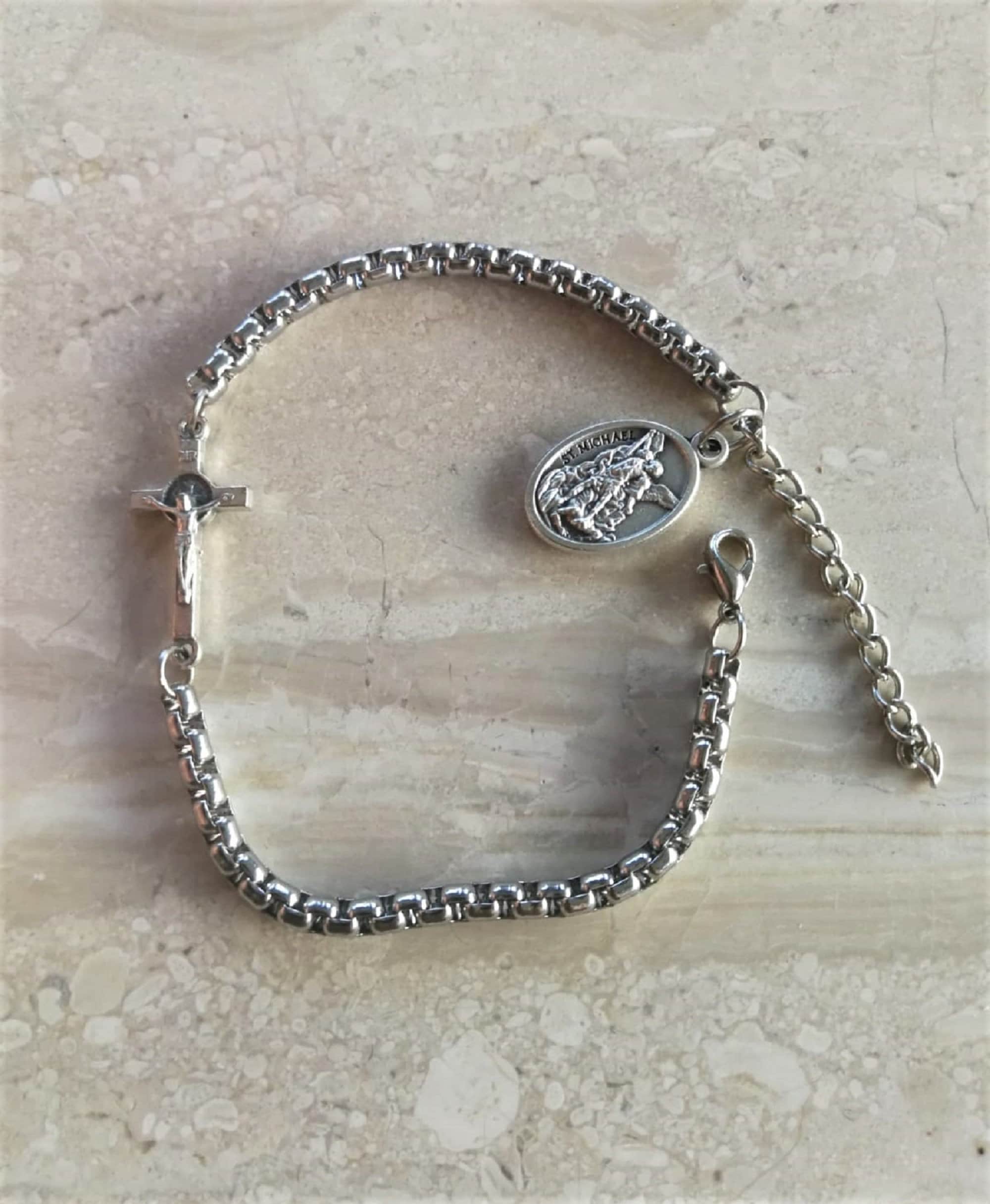 Chain Cross Bracelet With Catholic Saint Medal Men Women - Etsy
