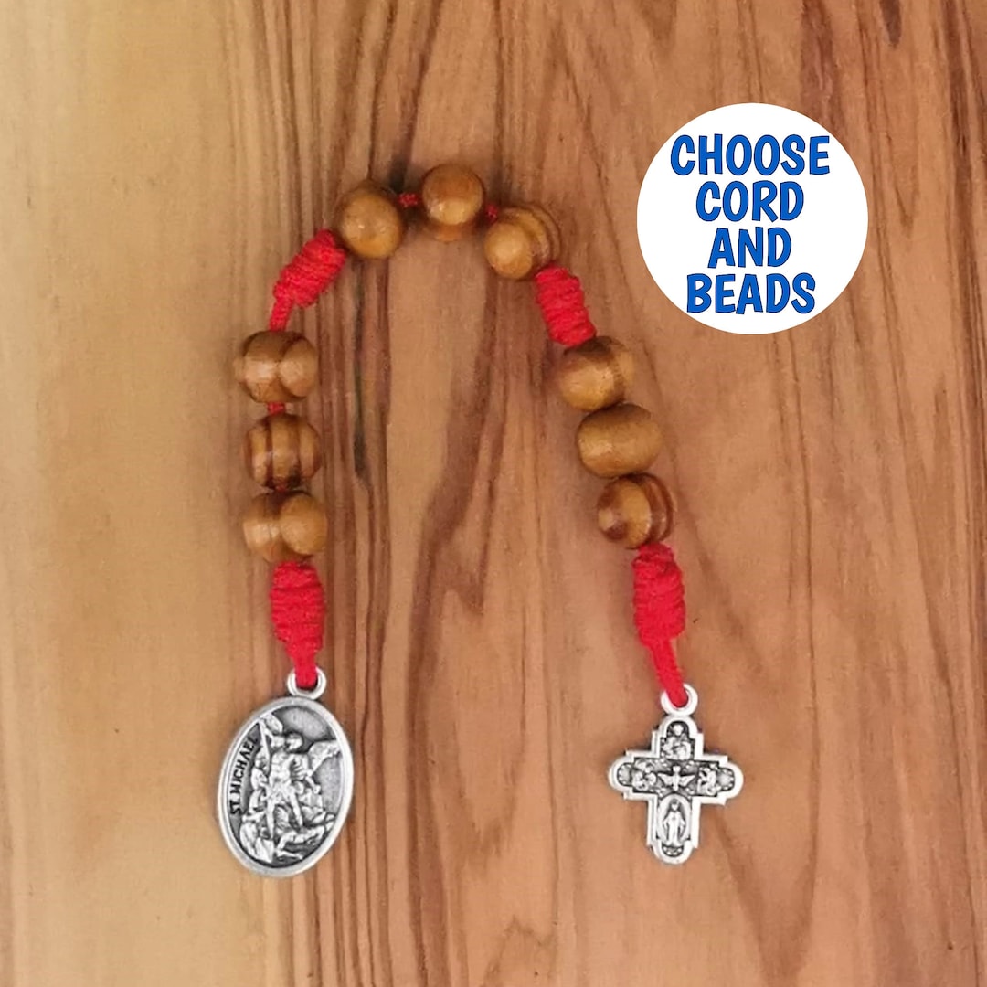 St Michael Chaplet, Catholic Chaplet of St Michael Archangel, Olive Wood Prayer Beads, Police ...