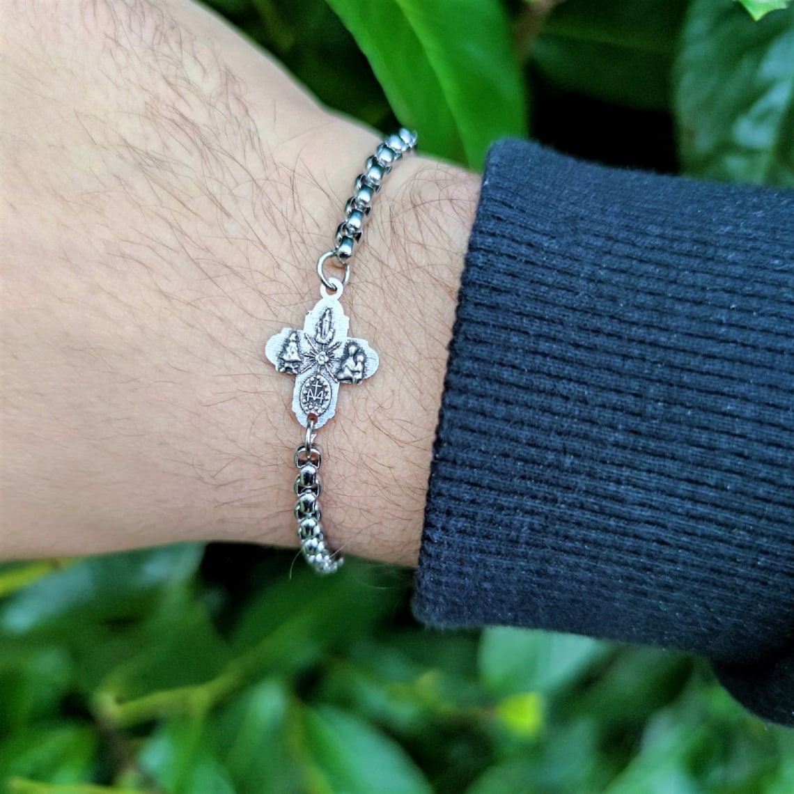 Catholic 4 Way Cross Chain Bracelet Mens Womens Religious - Etsy