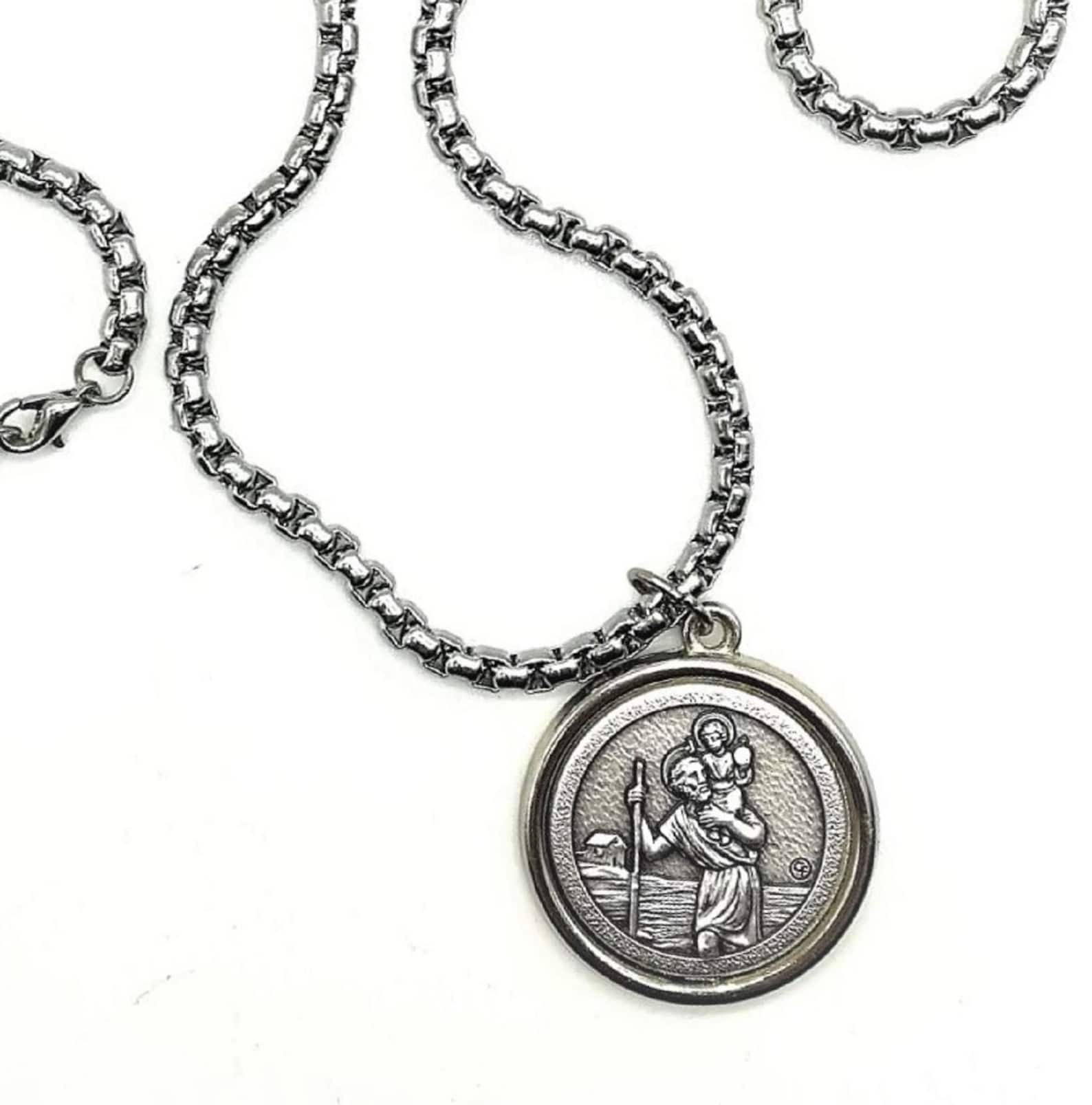 St Christopher Necklace for Men Stainless Steel Chain Saint - Etsy