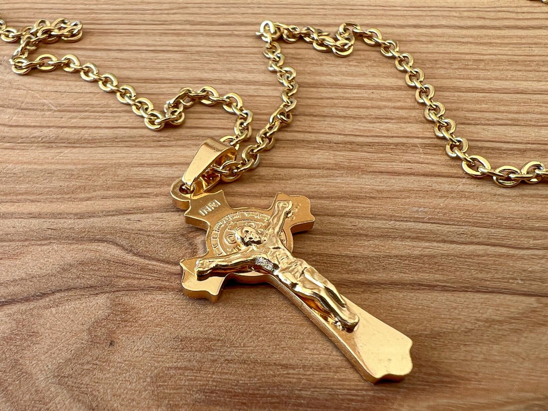 Gold Cross Necklace Men Women, Catholic Cross Necklace, Gold Chain ...