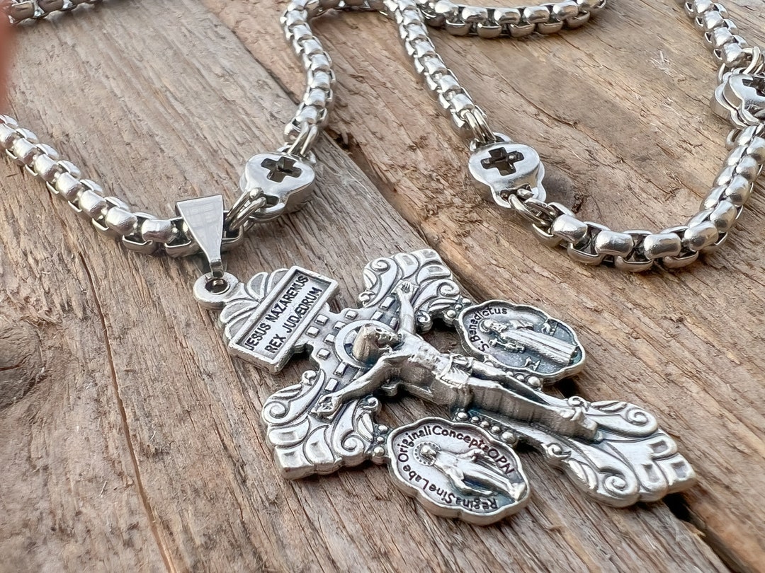 Pardon Crucifix Necklace, Stainless Steel Chain With Small Crosses - Etsy