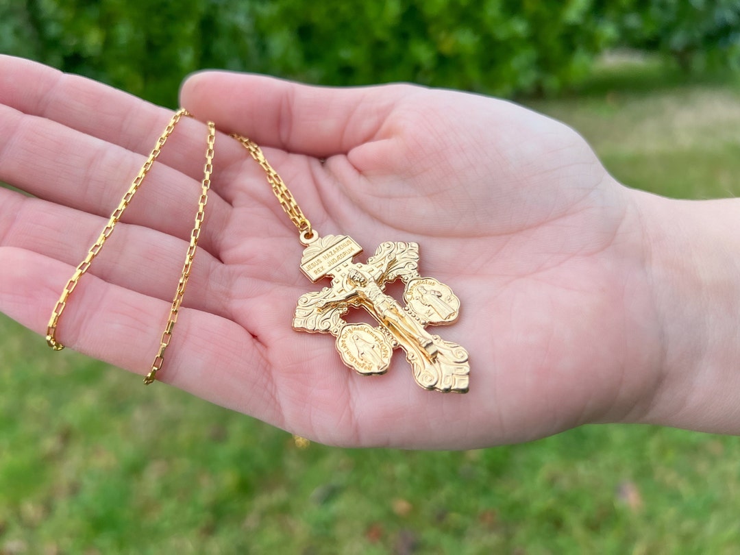 Gold Golden Catholic Necklace With Pardon Cross Crucifix Confirmation ...