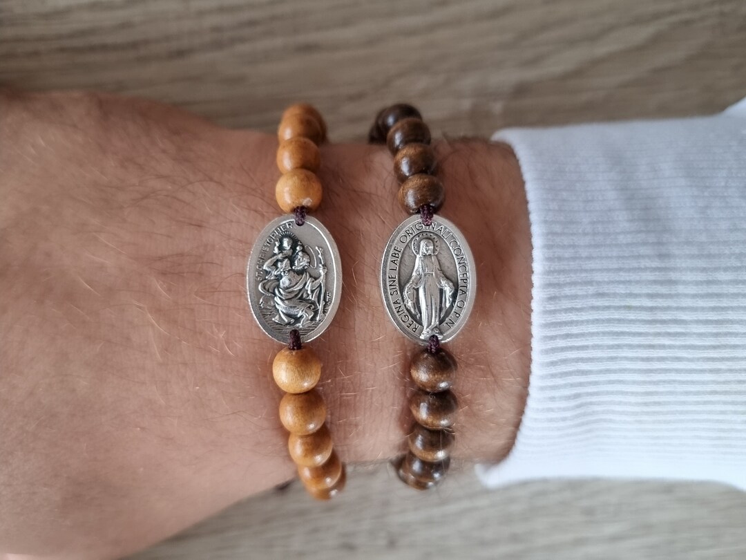 Wooden Prayer Beads Catholic Saints Bracelet for Men Women, St ...