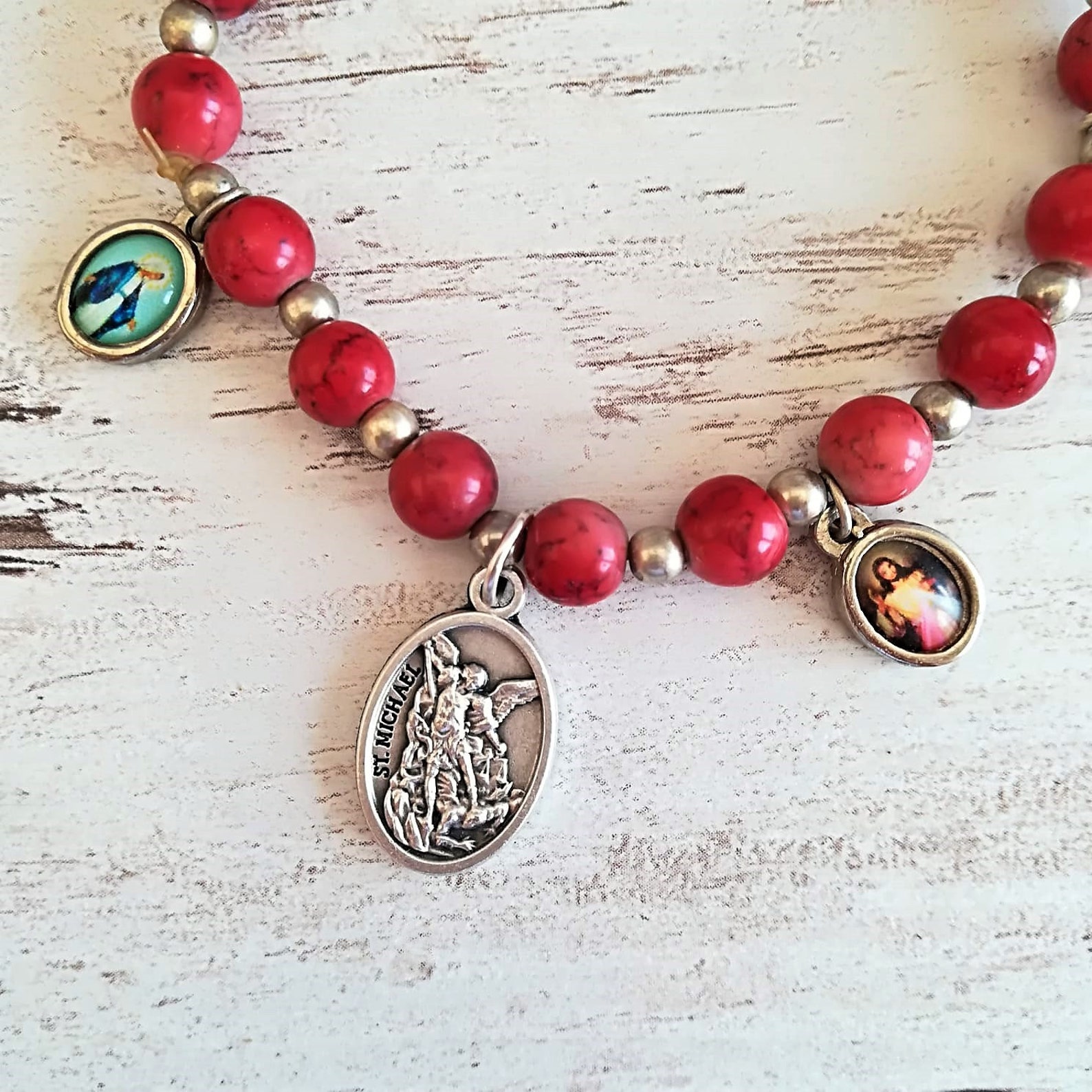 Red Beaded Catholic Charms Bracelet saint bracelet Religious | Etsy