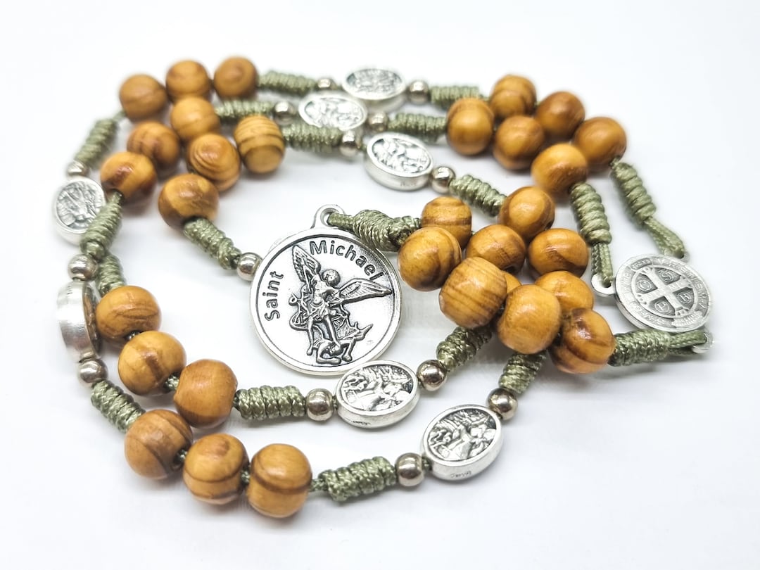 Saint Michael Chaplet Rosary, St Michael Olive Beads Rosary, Pocket Rosary for Men, Guardian ...