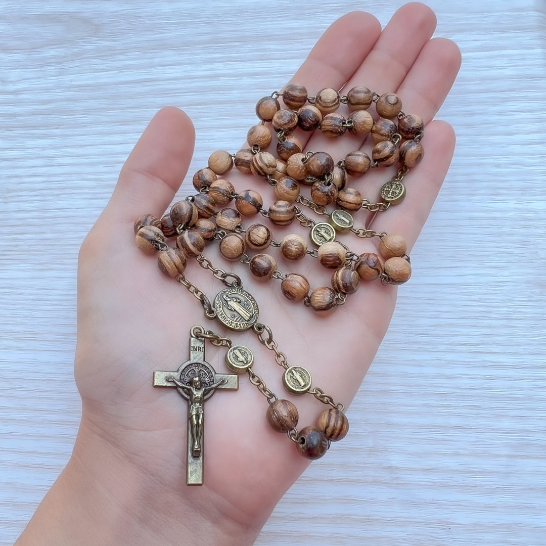 Catholic Handmade Rosary, Wooden Rosary Prayer Beads, Nut Walnut Wood ...