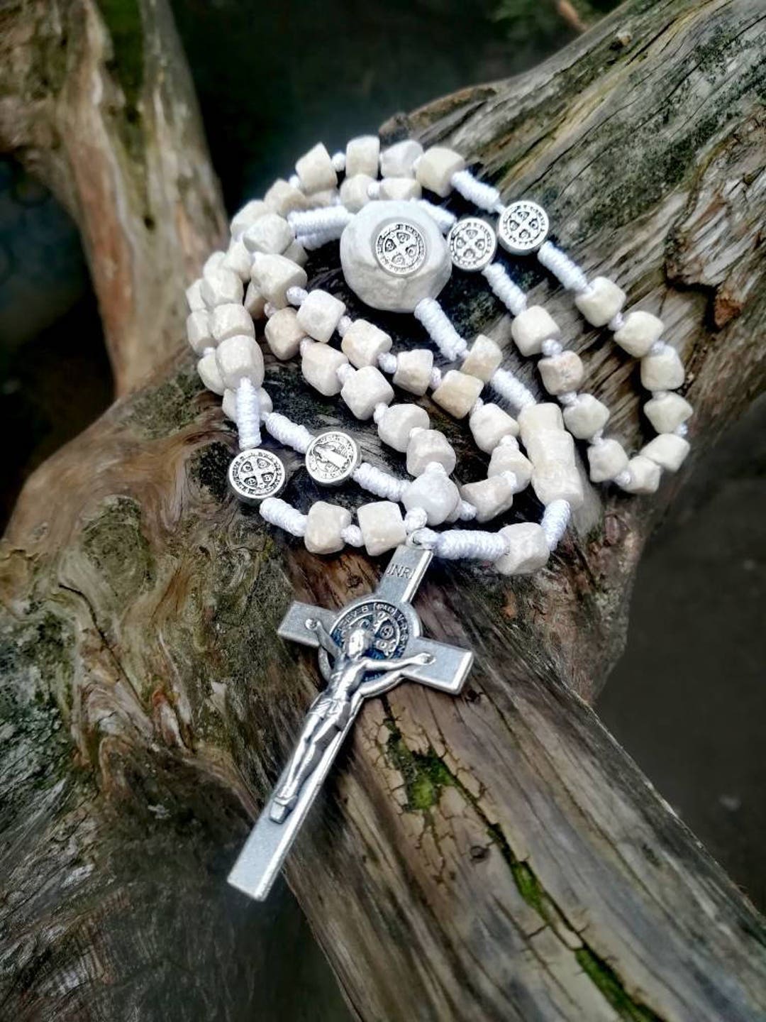 Stone Rosary, Stone Beads Rosary, White Rosary, St Benedict Catholic ...