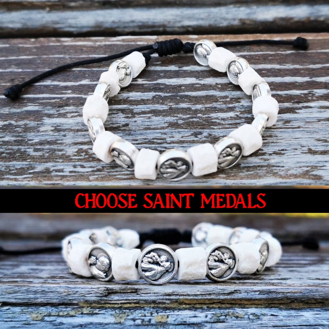 Saint Catholic Bracelet, White Stone Beads, All Saints Bracelet, St ...