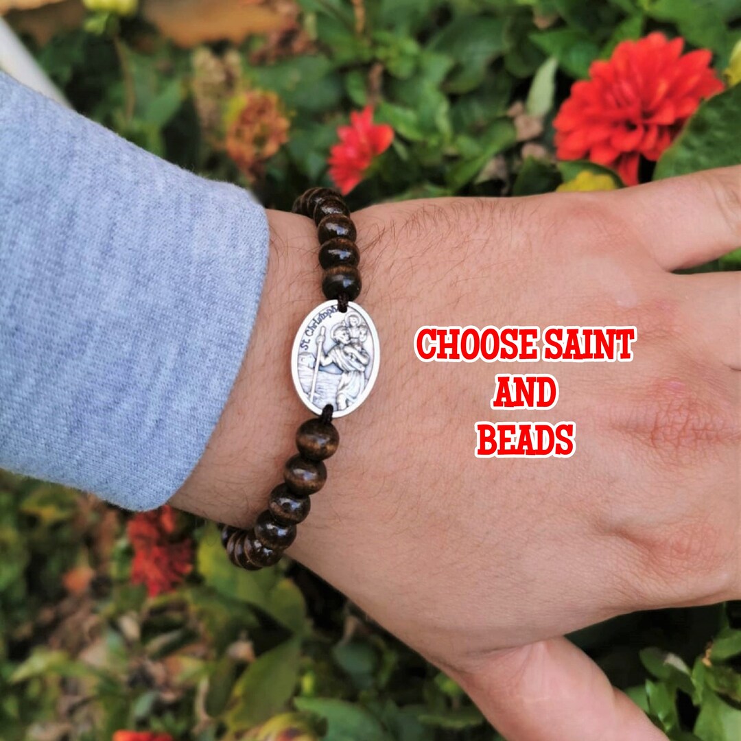 Wooden Beads Catholic Bracelet Patron Saint Medal - St Gerard Dymphna ...