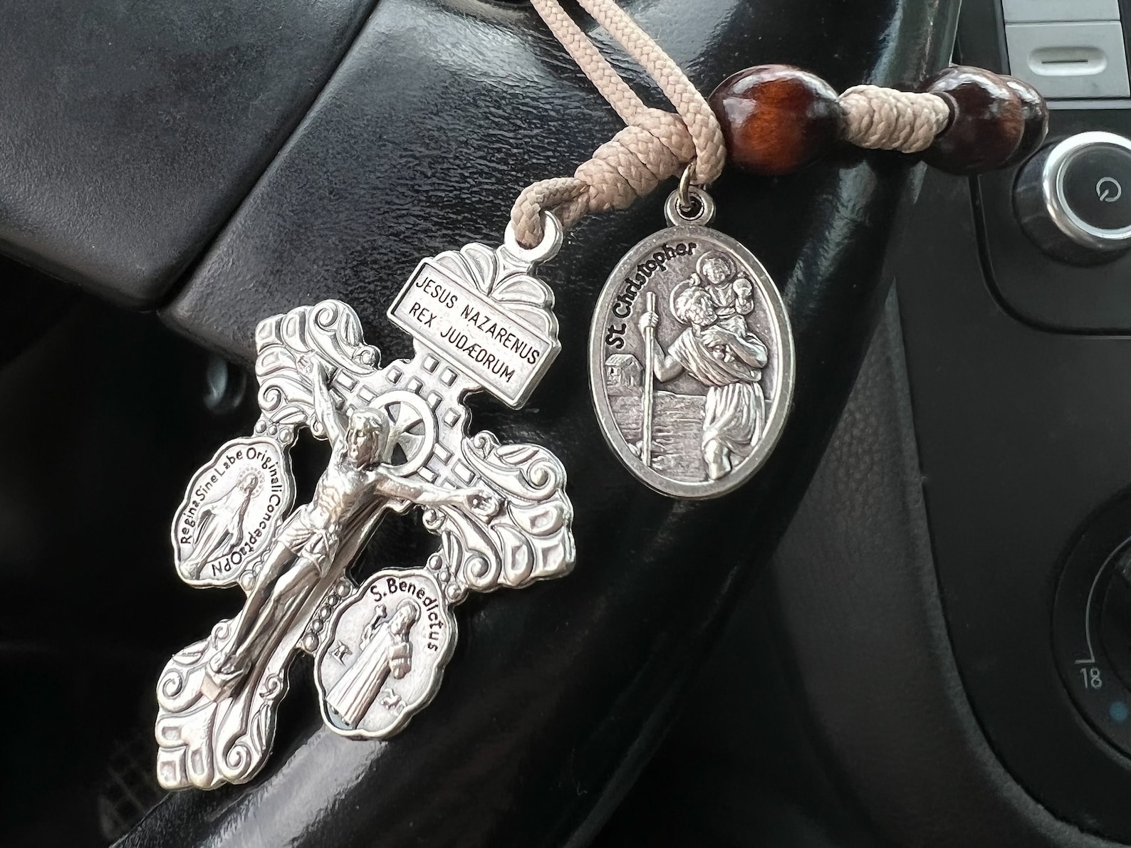 Steering Wheel Gearbox Catholic Car Accessories Rosary Pardon Crucifix ...