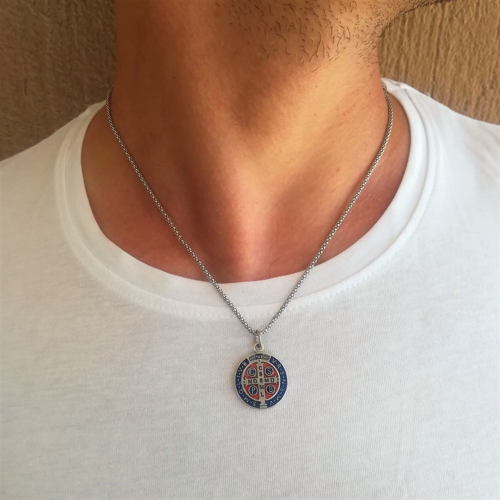 Mens St Benedict Catholic Necklace, Saint Necklace, Religious Medal ...