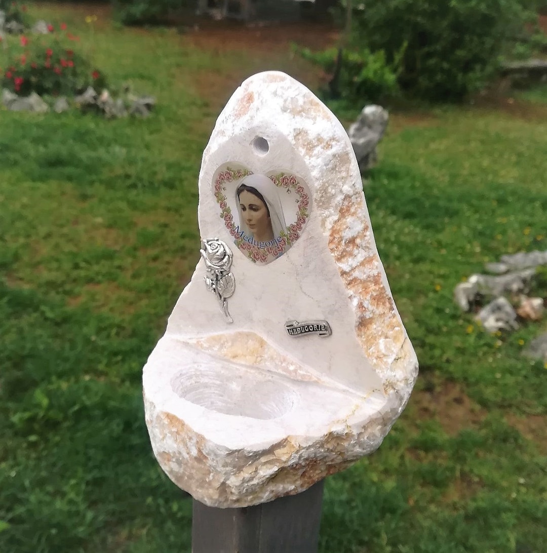 Handmade Holy Water Font Out of Apparition Hill Stone, Catholic Holy ...