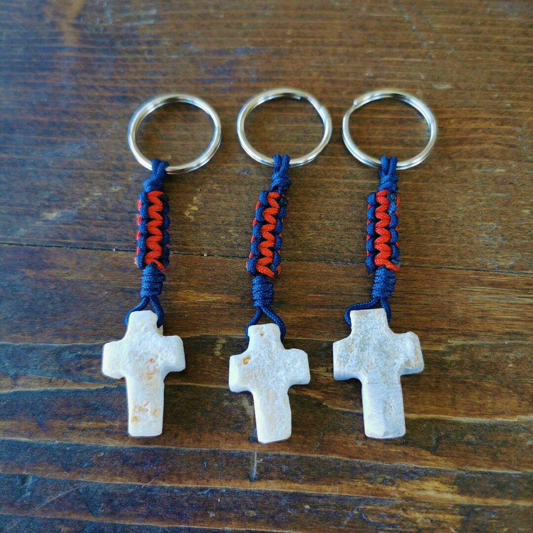 Catholic Keychain Set, Medjugorje Stone, Cross Keychain, Handmade ...