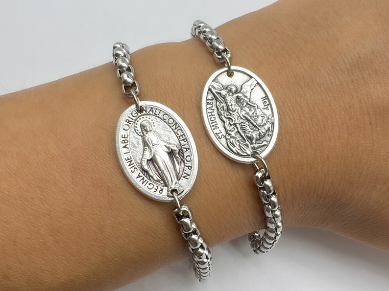 Catholic Protection Jewelry Gift, Stainless Steel Bracelet With Saint ...