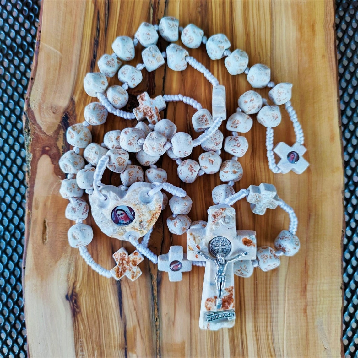 Catholic Wall Rosary, Natural Stone and Soil From Medjugorje, Christian ...