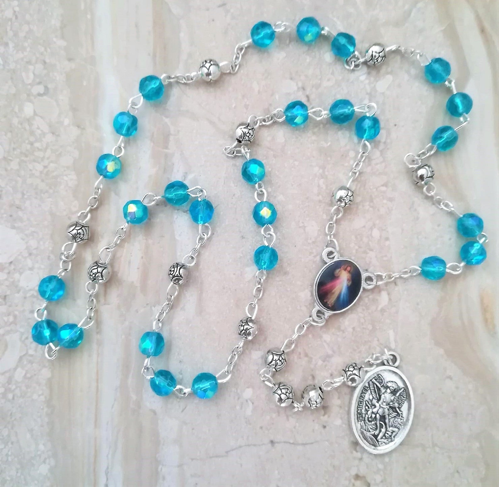 St Michael Chaplet, Saint Michael Rosary, Turquoise Prayer Beads ...