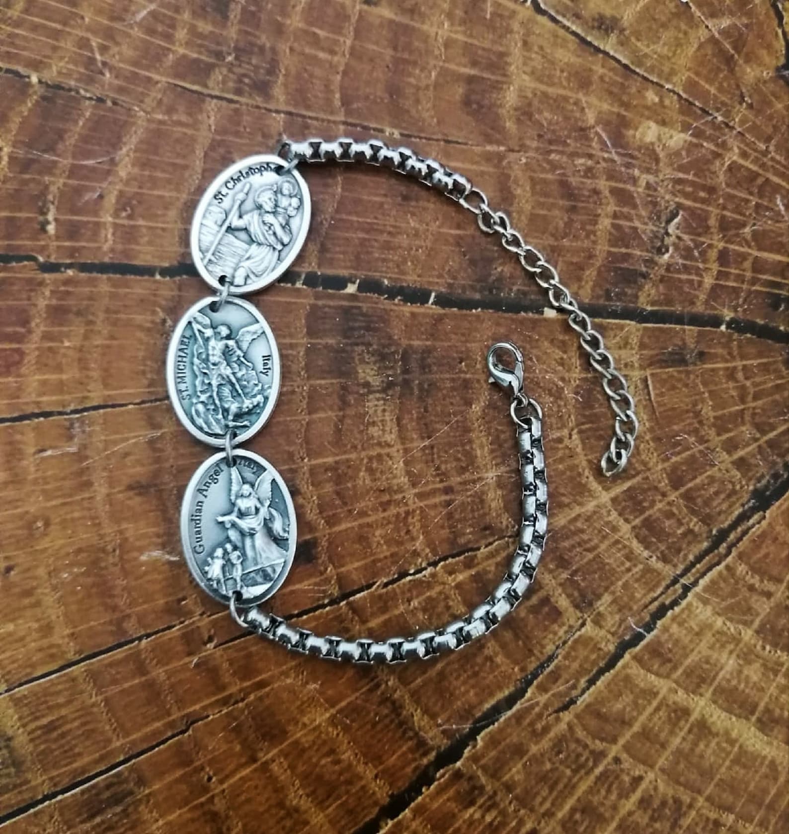 Catholic Chain Bracelet 3 Patron Saint Medals Adjustable - Etsy Canada