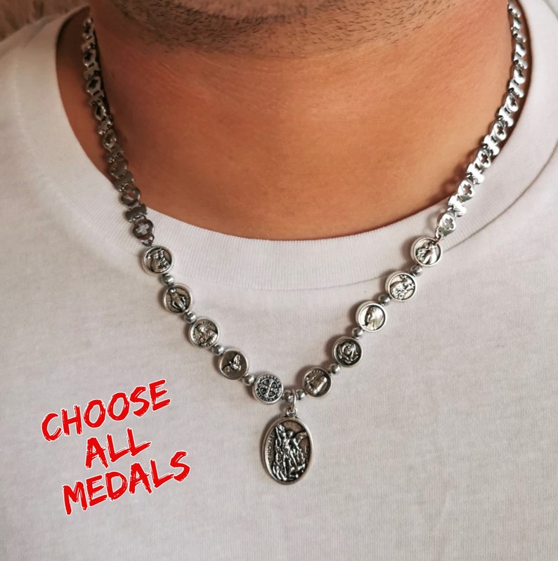 Religious Chain Necklace Catholic Saint Medals Men Women - Etsy