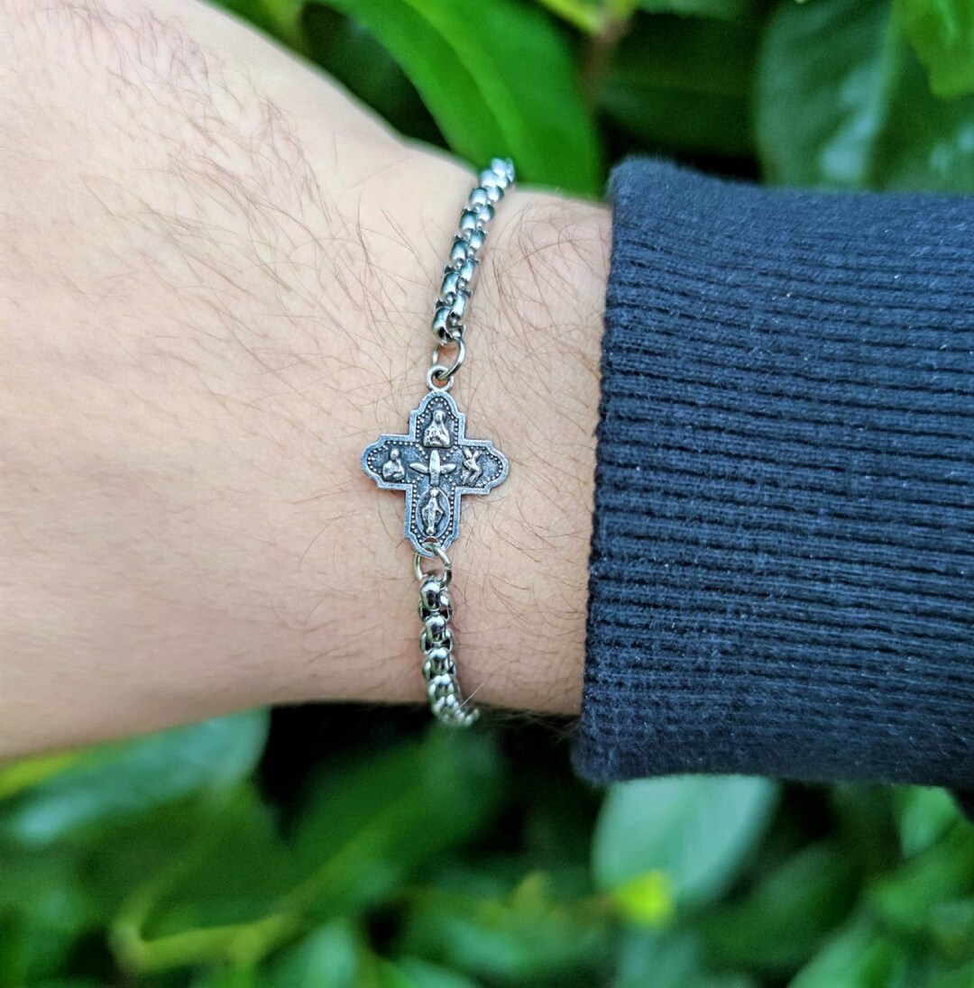Catholic 4 Way Cross Chain Bracelet Mens Womens Religious Charm - St ...