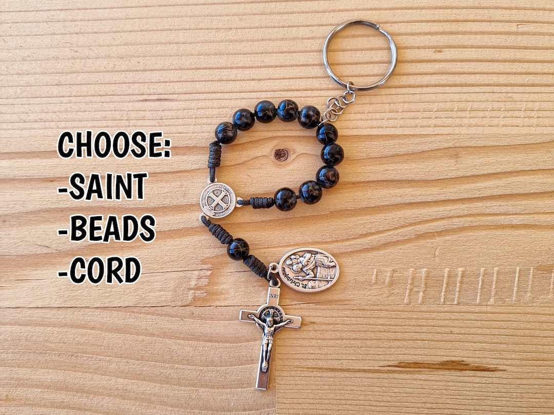 Catholic Keychain With Saint Charm, One Decade Rosary Keychain ...