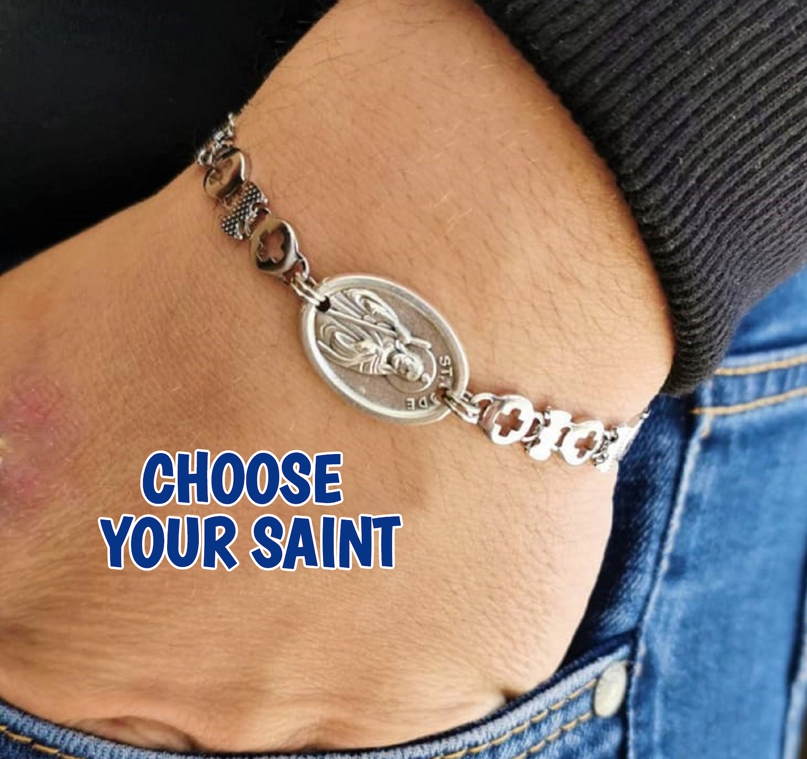 Catholic Chain Cross Bracelet Saint Medal Men Women Religious Jewelry ...