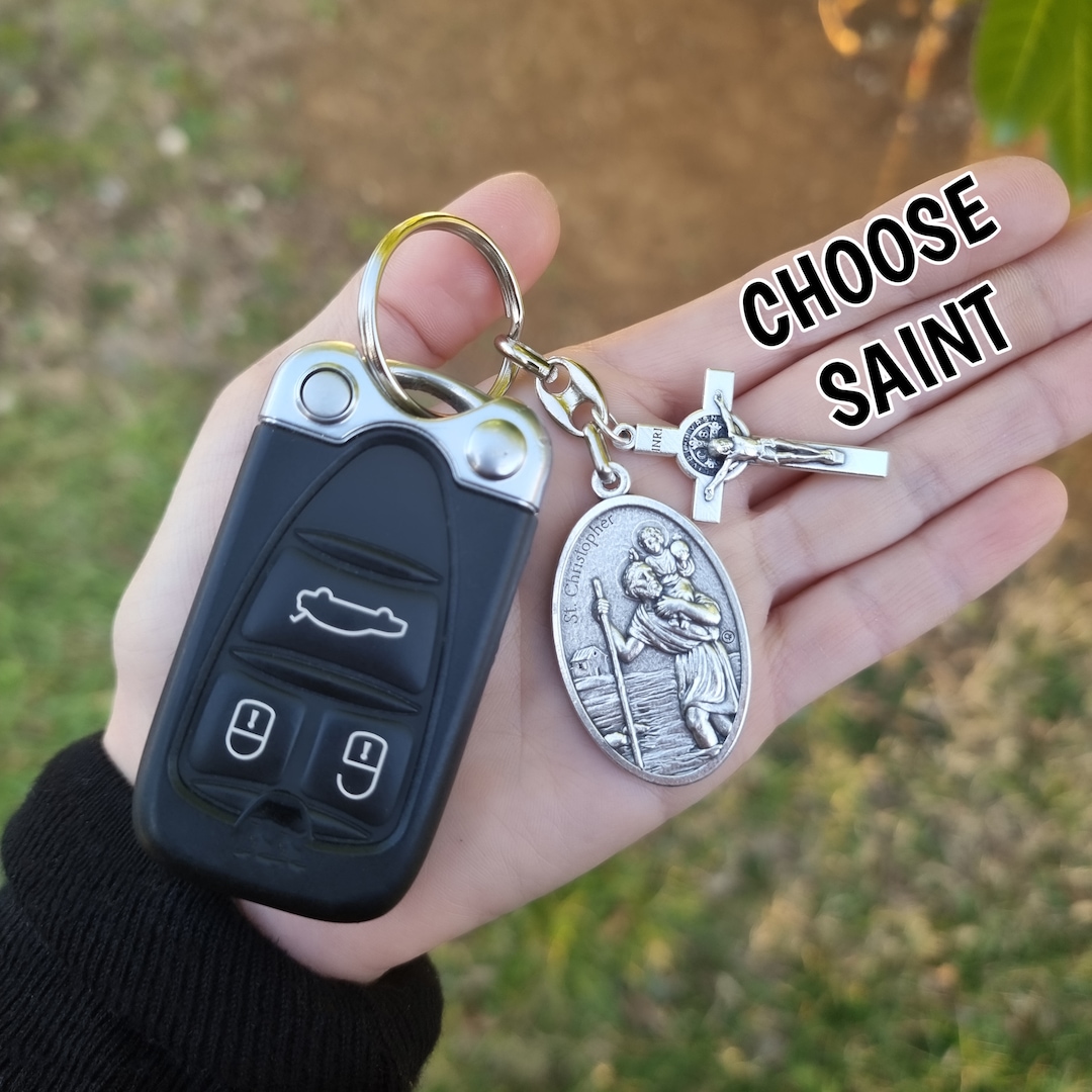 Catholic Keychain With Saint Charm, Keychain Charm, Choose Your Saint ...