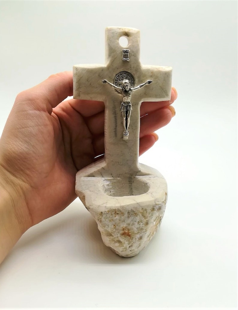Handmade Stone Holy Water Font, Table Cross, Apparition Hill Medjugorje ...