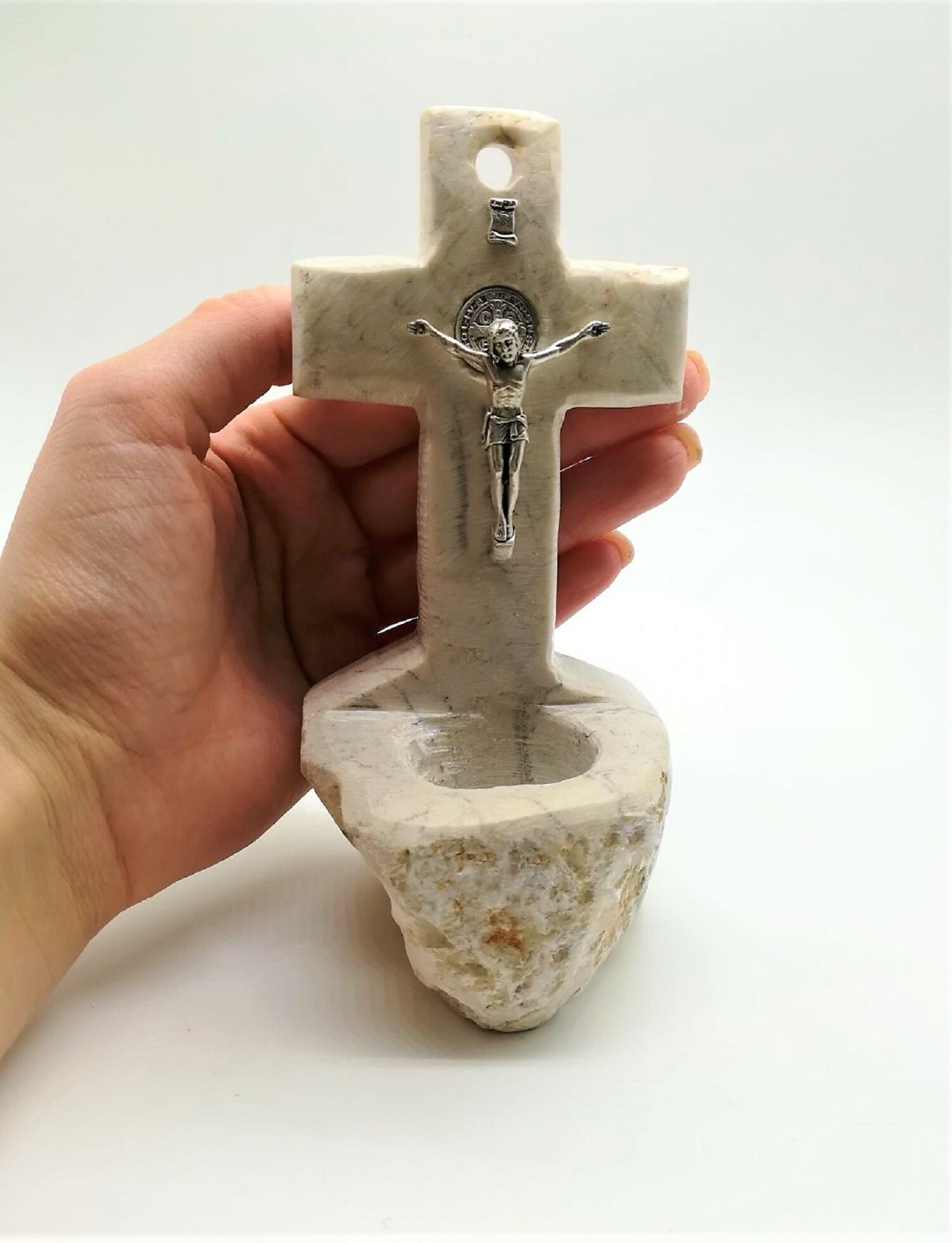 Handmade Stone Holy Water Font, Table Cross, Apparition Hill Medjugorje ...