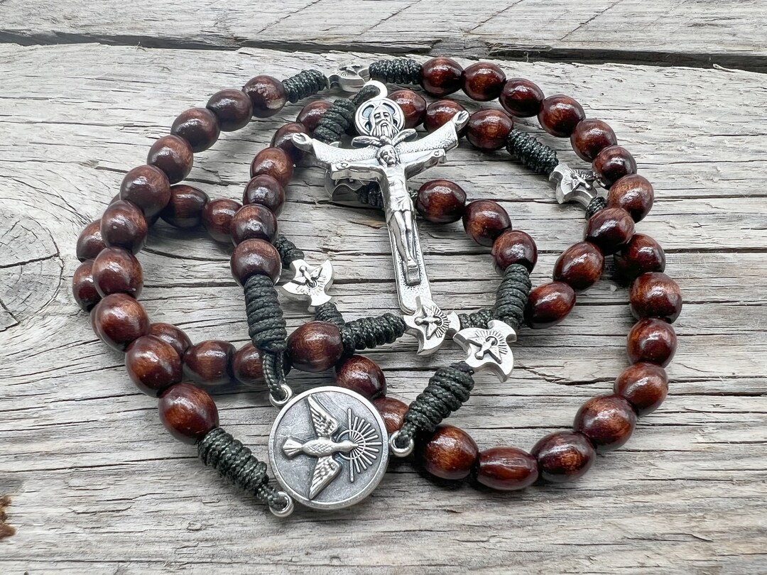 Holy Trinity Cross Rosary, Holy Spirit Catholic Chaplet, Wooden Prayer ...