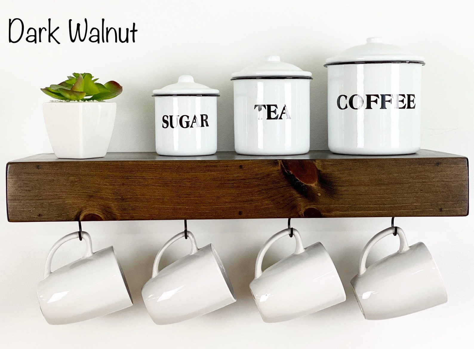 Floating Shelf With Coffee Mug Hooks Stained FREE SHIPPING - Etsy
