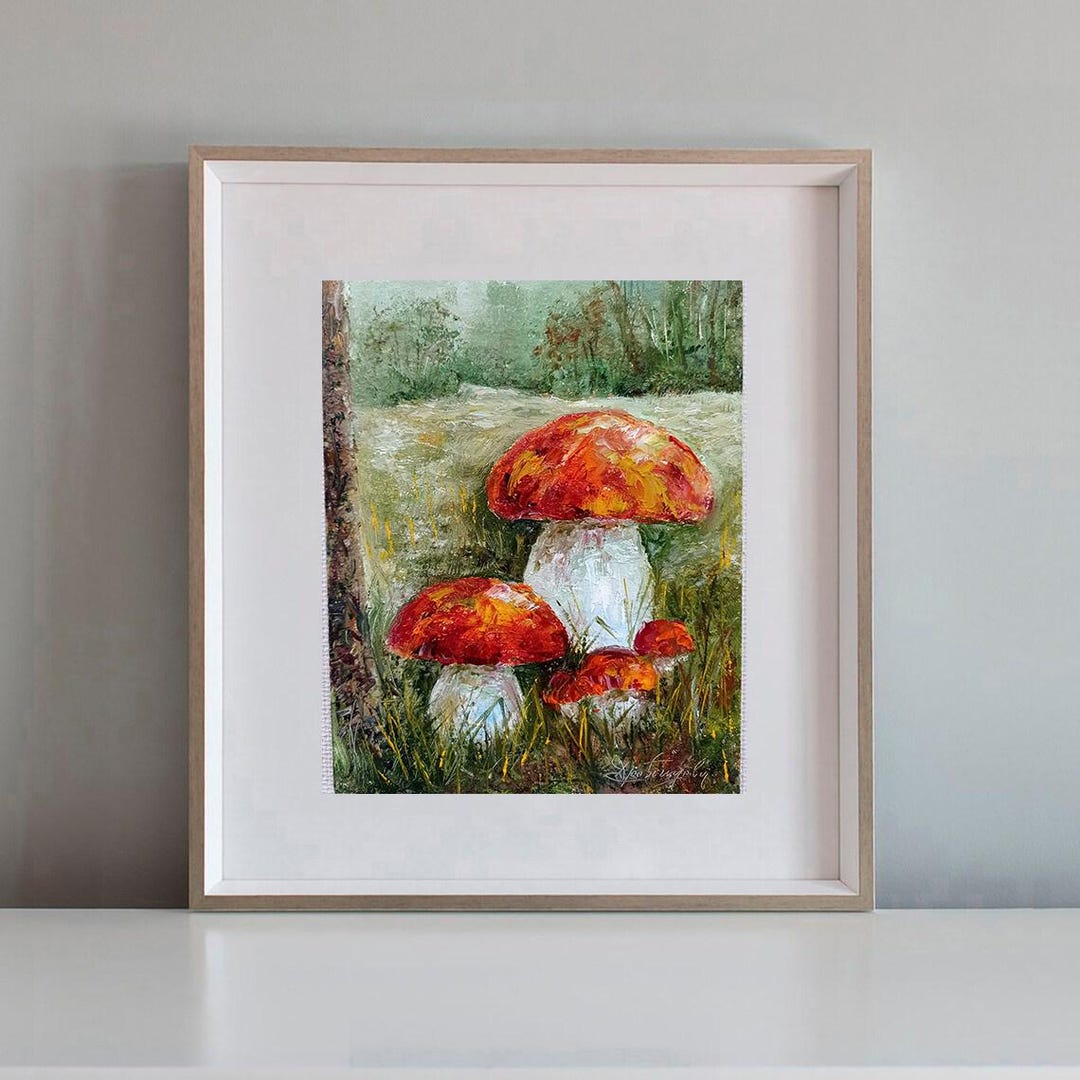 Mushrooms Painting Art Original Oil Painting Still Life Summer Art ...