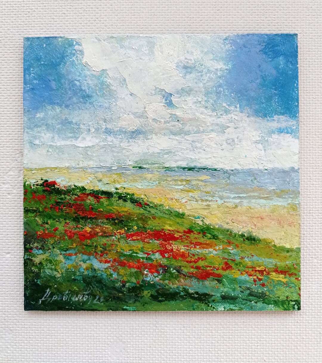 Landscape Oil Painting Heathers Bloom Spring Green Meadows - Etsy
