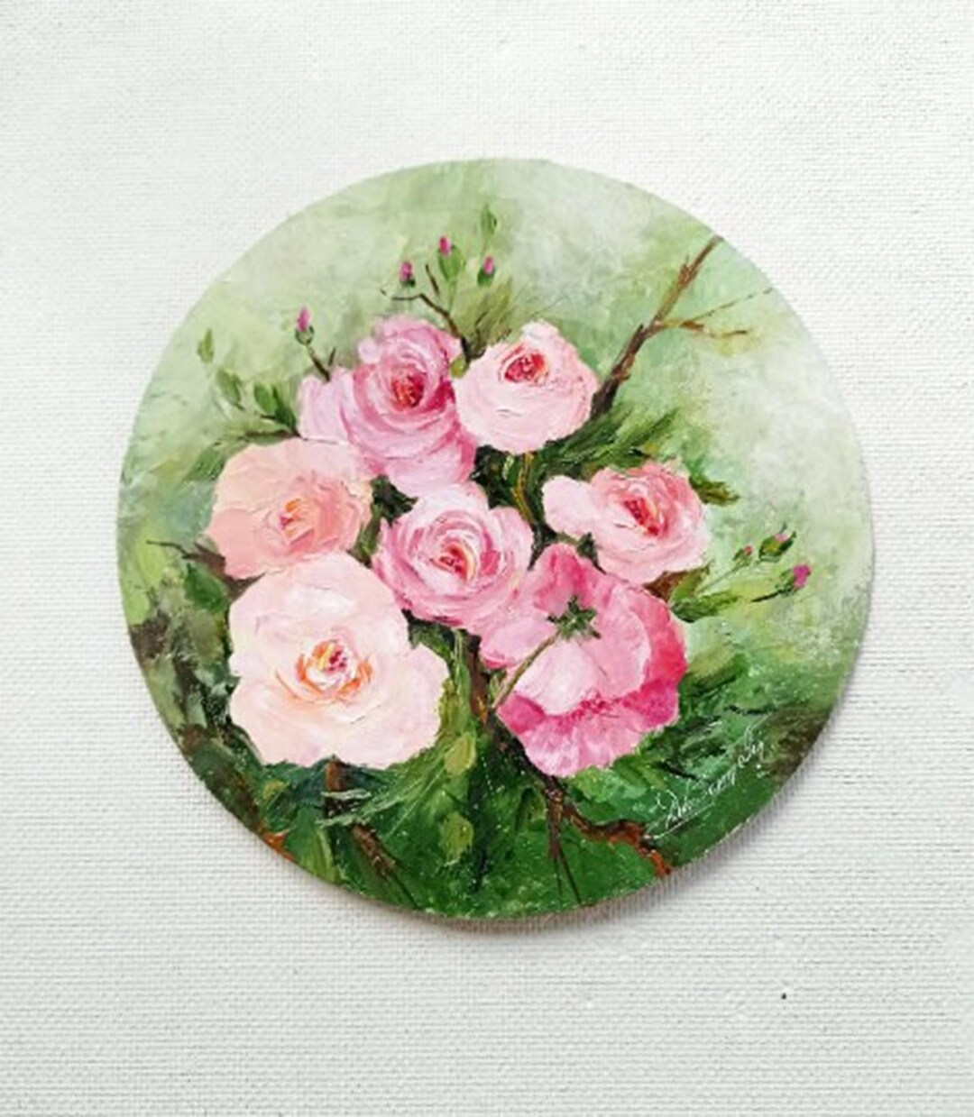 Roses Painting Pink White Rose Oil Art Gift for Her Kitchen Wall Art ...
