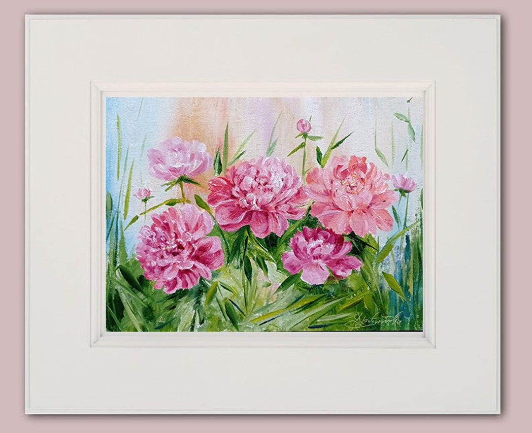 Peonies Original Oil Painting Roses Red White Roses Pink Cream Bouquet ...