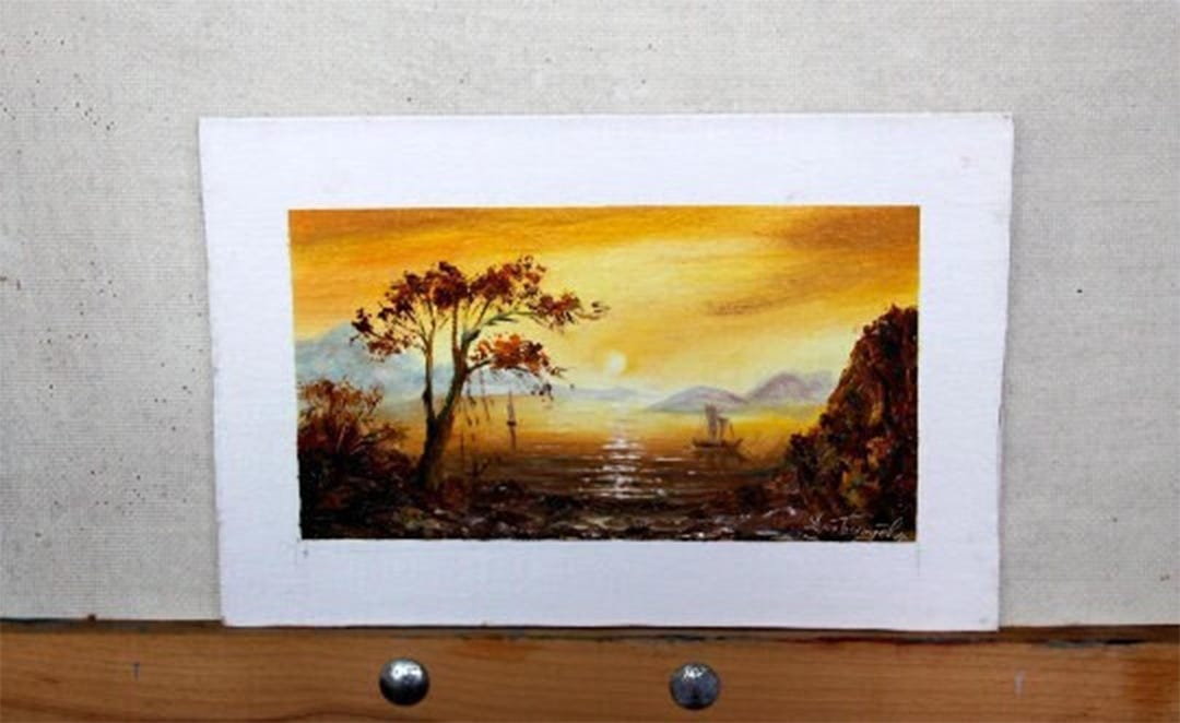 Vintage Neapolitan Coast Oil Painting: Moonlit Seascape Miniature ...
