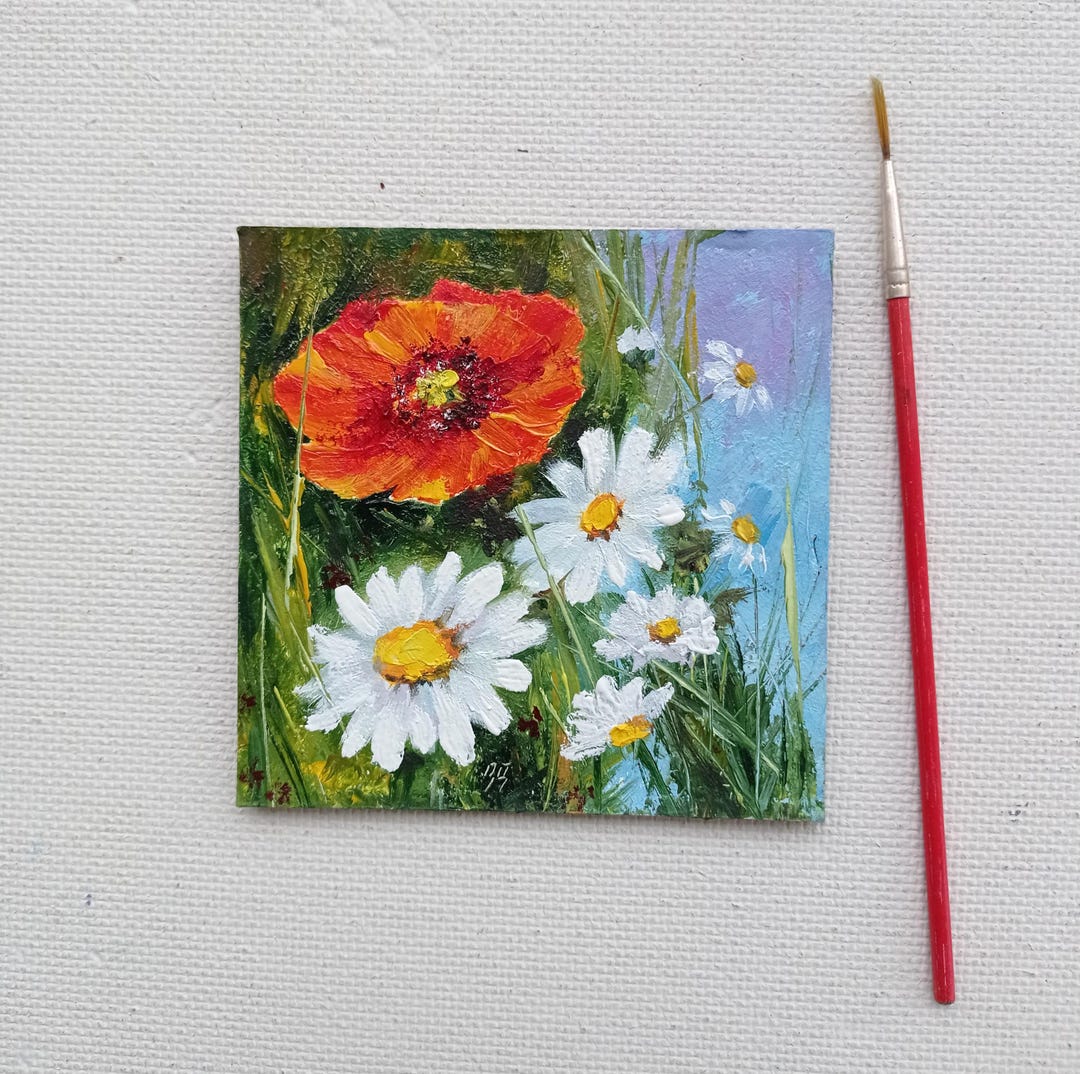 Daisies Poppy Flower Painting Daisy Original Small Oil Flower Still ...