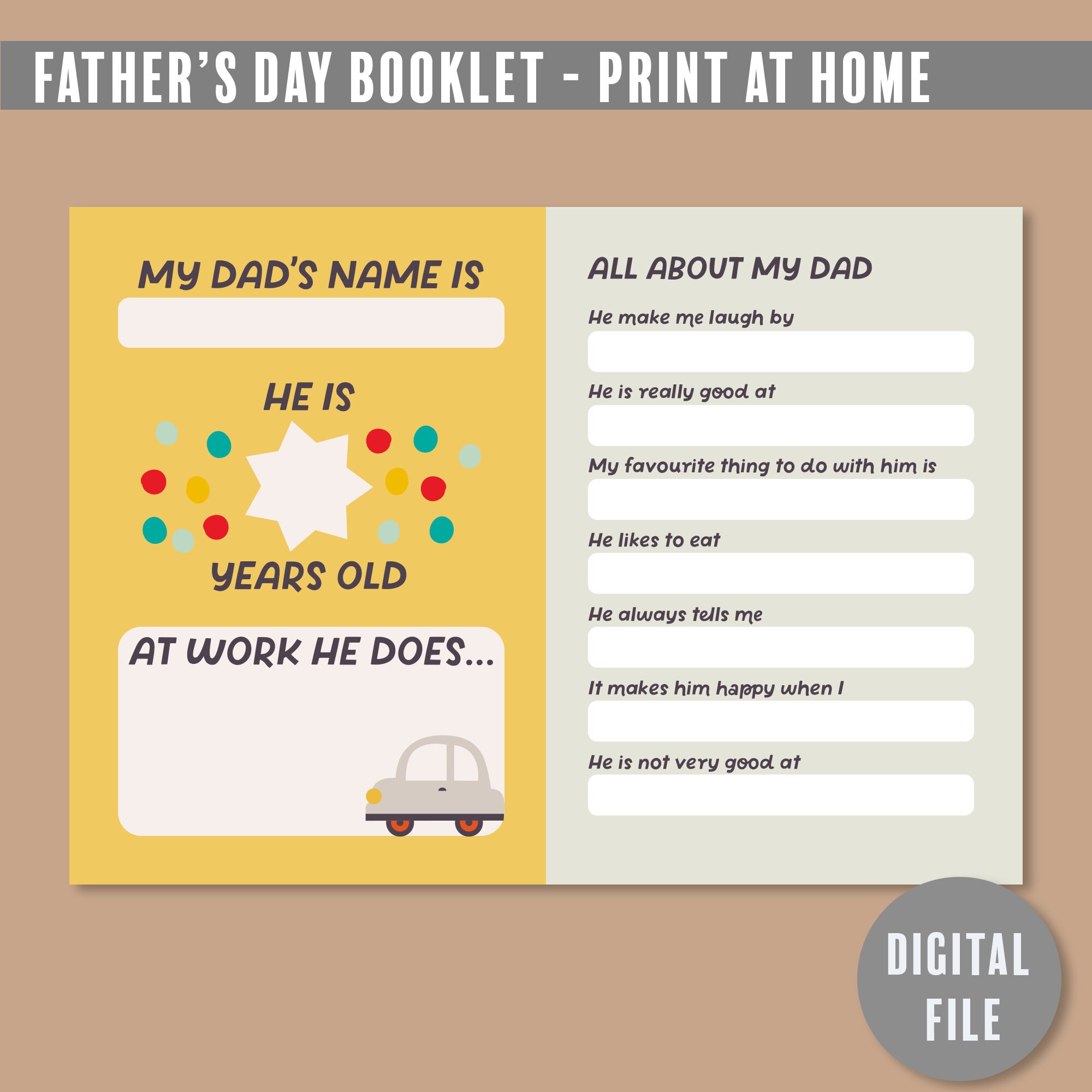 Father's Day Book Printable All About Dad Print at Home Instant ...