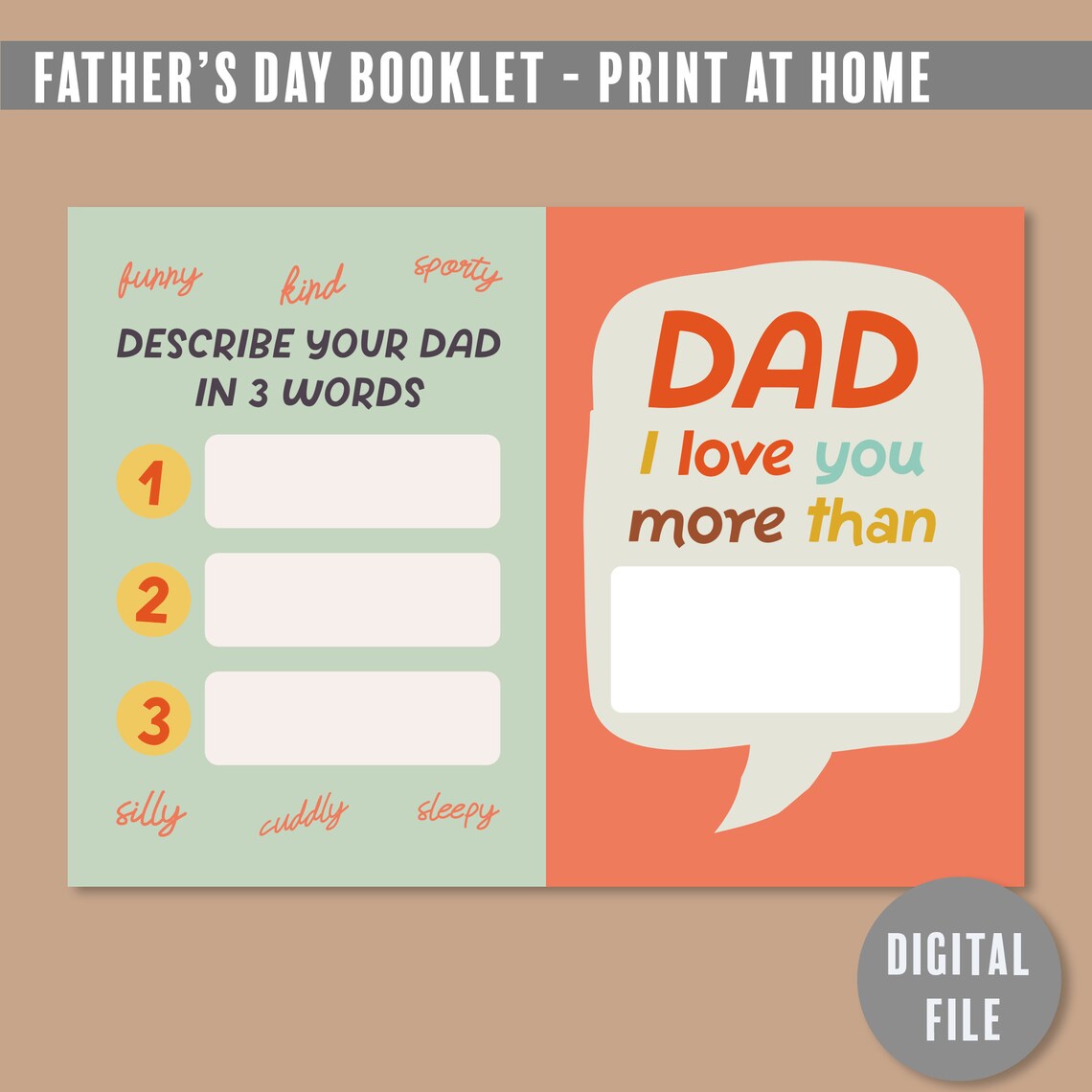 Father's Day Book Printable All About Dad Print at Home Instant ...