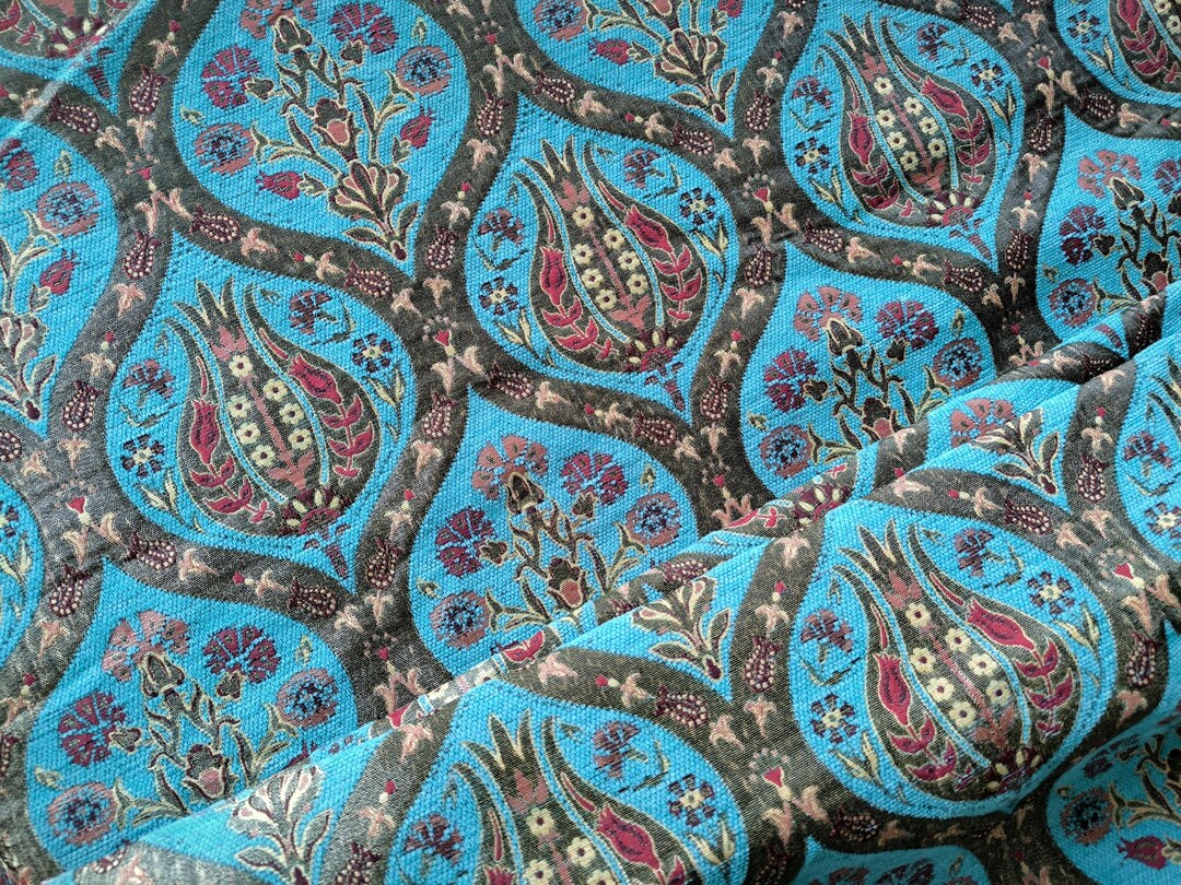 Blue Kilim Upholstery Fabric, Turkish Chenille Fabric by the Yard ...