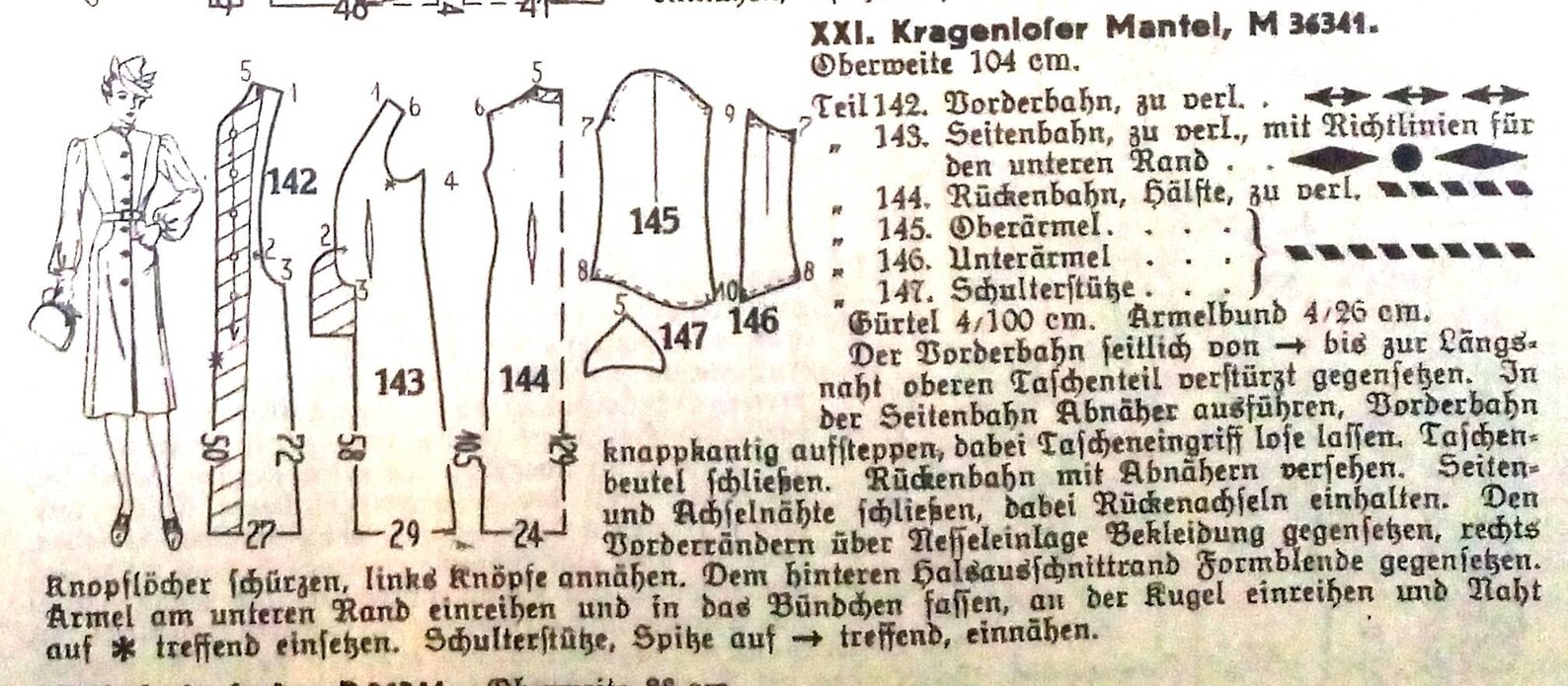Vintage 104cm/41" Bust Size Late 1930s Coat Sewing Pattern. - Etsy