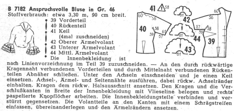 Vintage 104cm/41 Bust Size 1950s Blouse Sewing Pattern - Etsy