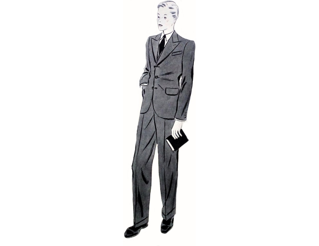 Menswear 86cm/33" Chest Size Vintage 1930s Classical Straight Cut Mens ...