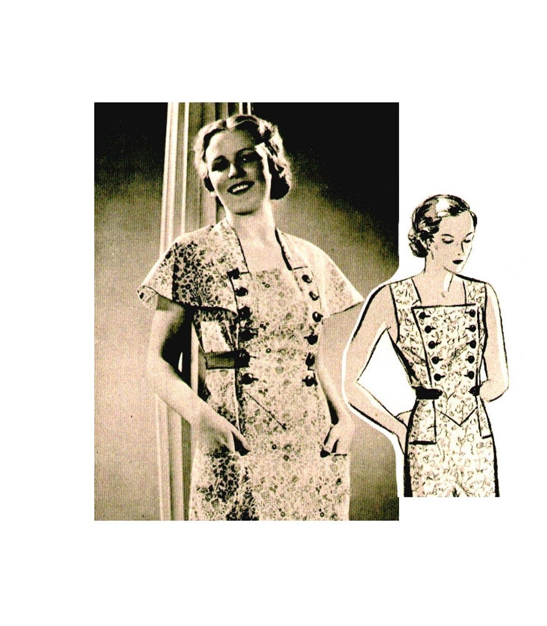 Vintage 36"/92cm or 100cm/39" Bust Size 1930s Front Button Closure ...