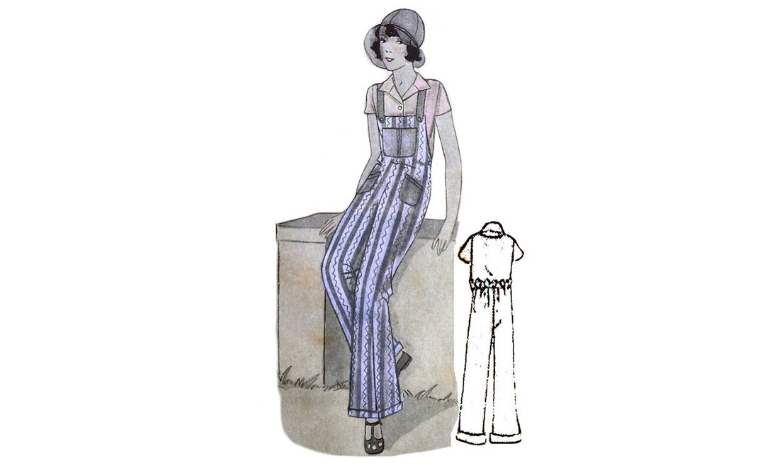 Vintage 1930s Teenage Girls Dungarees and Hat Sewing Pattern, Size for ...